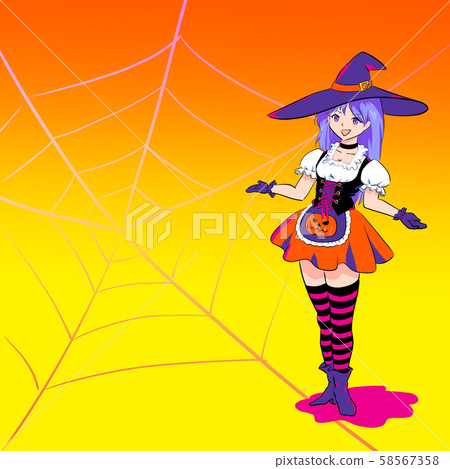 Halloween cosplay girl, cobweb copy space - Stock Illustration ...