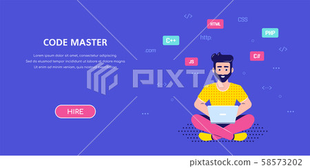 programmer man character design, flat style... - Stock Illustration ...