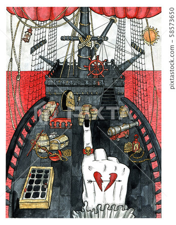 Ship deck and pirate captain hand pointing... - Stock Illustration ...