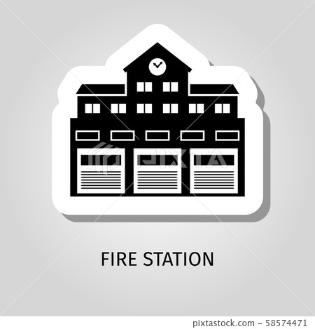 Fire station black building sticker - Stock Illustration [58574471] - PIXTA