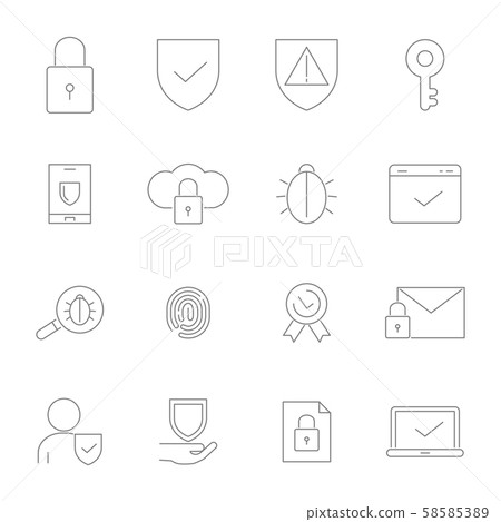 Symbols of privacy. Vector Icon set in linear... - Stock Illustration ...