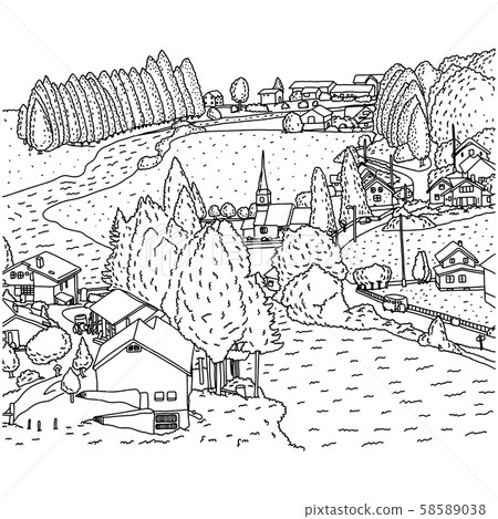 countryside landscape with house and river vector - Stock Illustration ...