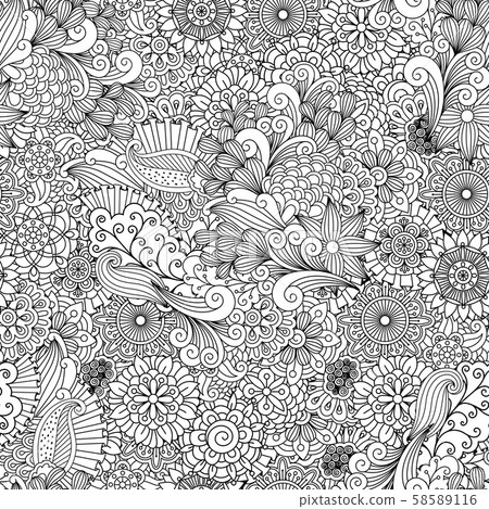 Detailed line ornamental background with flowers - Stock Illustration ...