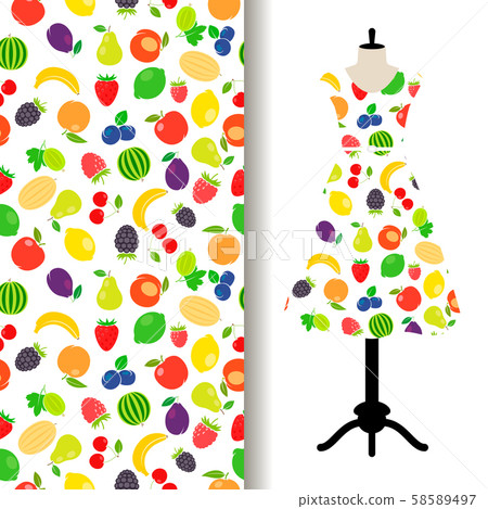 Women dress fabric with fruits pattern - Stock Illustration [58589497 ...