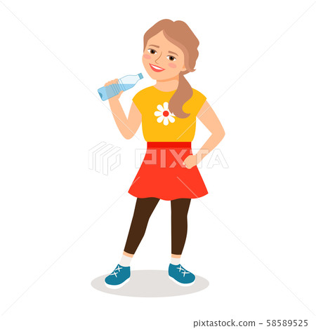 Cartoon little girl drinking clean water - Stock Illustration [58589525 ...
