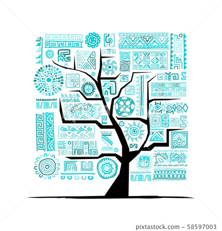 Ethnic tree with handmade ornament for your design - Stock Illustration ...