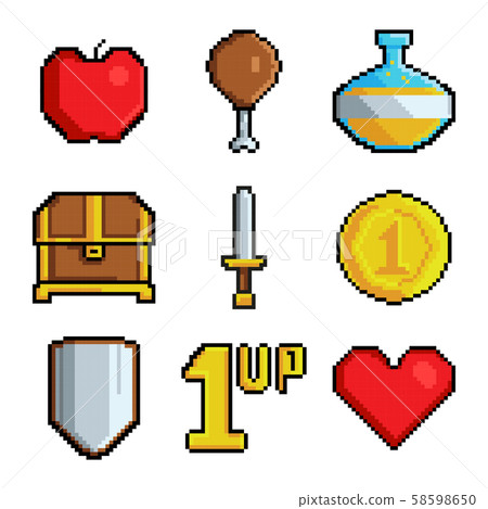 Pixel games icons. Various stylized symbols for...-插圖素材 [58598650 ...
