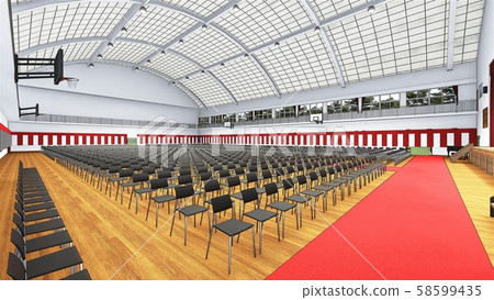 Gymnasium graduation ceremony with chairs,... - Stock Illustration ...