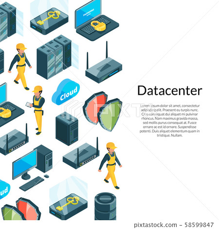 Electronic system of data center icons with... - Stock Illustration ...