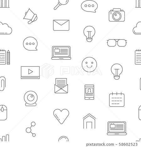 Vector line blog icons pattern or background... - Stock Illustration ...