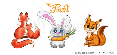 Cartoon fox and rabbit smiling with carrot - Stock Illustration ...