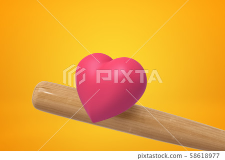 3d rendering of pink heart and wooden baseball... - Stock Illustration ...