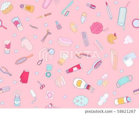 Hygiene elements pink seamless pattern - Stock Illustration [58621267 ...