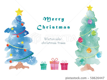 Watercolor Christmas tree set - Stock Illustration [58626447] - PIXTA