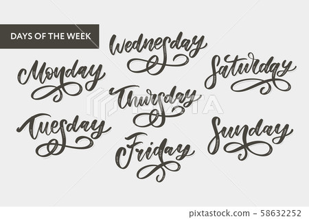 Vector handwritten week days and symbols set. Ink - Stock Illustration ...