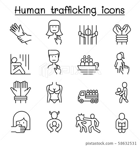 Human trafficking icon set in thin line style - Stock Illustration ...