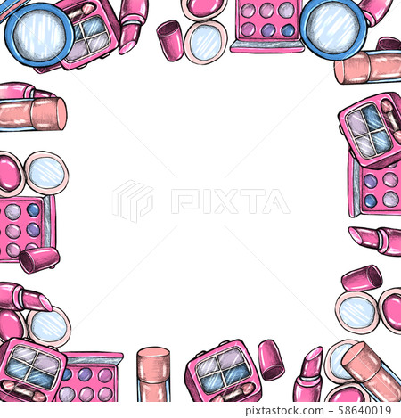 Make up border. Hand drawn beauty background.... - Stock Illustration ...