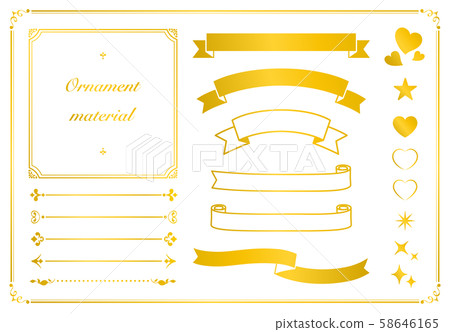 Gold ribbon and decorative border set - Stock Illustration [58646165 ...