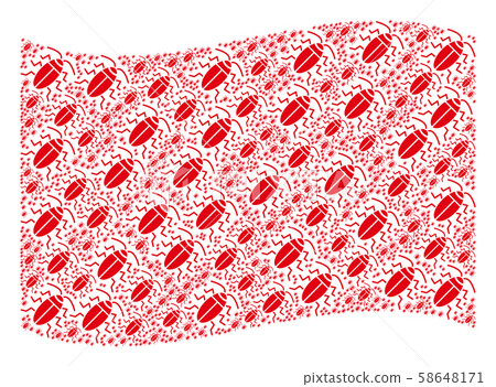 Waving Red Flag Collage of Cockroach Icons - Stock Illustration ...