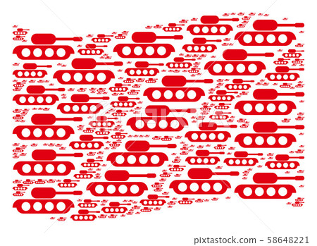 Waving Red Flag Mosaic of Military Tank Items - Stock Illustration ...