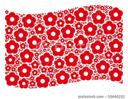 Waving Red Flag Pattern of Flower Items - Stock Illustration [58648282 ...