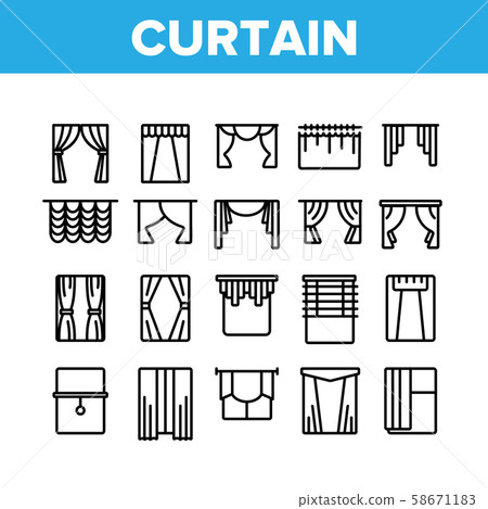 Curtain Collection Decor Elements Icons Set Vector - Stock Illustration ...