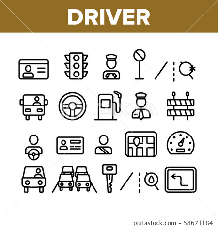 Driver Collection Car Elements Icons Set Vector-插圖素材 [58671184] - PIXTA圖庫