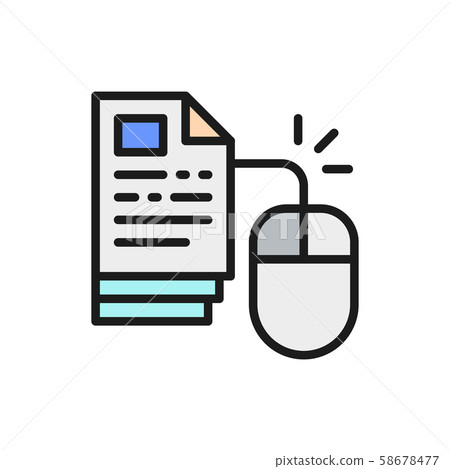 Computer mouse with pages, web library flat... - Stock Illustration ...