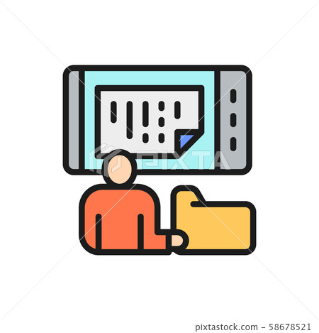Man stores data in a phone, online storage,... - Stock Illustration ...