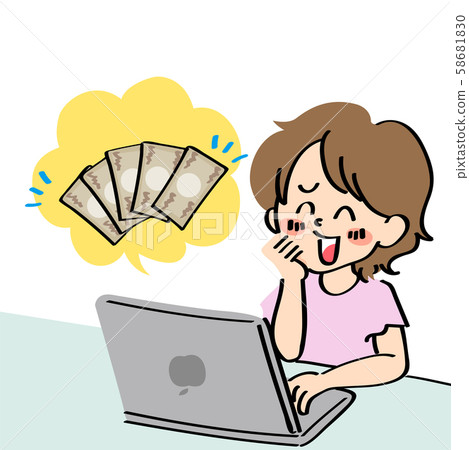 A woman who earns money from a side job using... - Stock Illustration ...