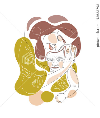 One line drawing of mother withher child.... - Stock Illustration ...