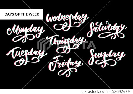 Vector handwritten week days and symbols set. Ink - Stock Illustration ...