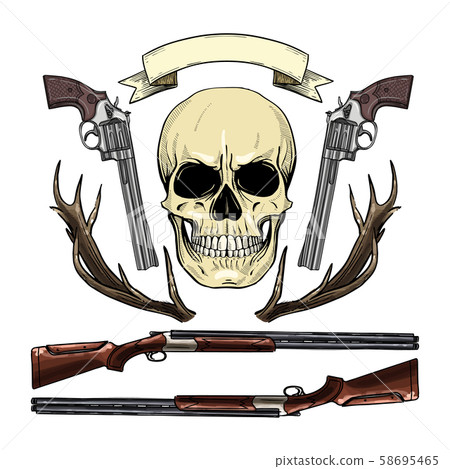 Hand drawn hunter skull - Stock Illustration [58695465] - PIXTA