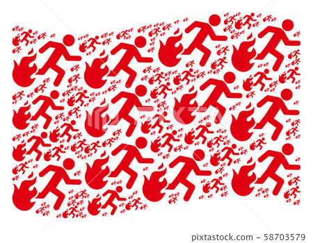 Waving Red Flag Collage of Fired Running Man Icons - Stock Illustration ...