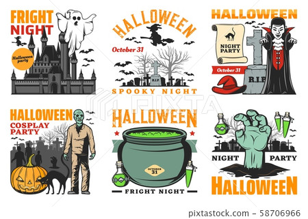 Halloween ghost, vampire, witch and zombie icons - Stock Illustration ...