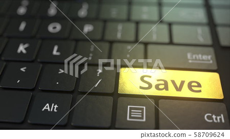 Black computer keyboard and gold save key.... - Stock Illustration ...