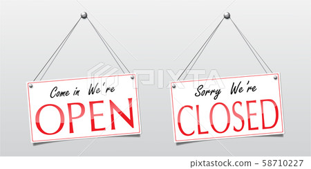 Label open and closed set hanging simple style... - Stock Illustration ...