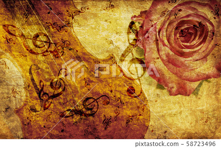 Vintage background with rose and notes - Stock Illustration [58723496 ...