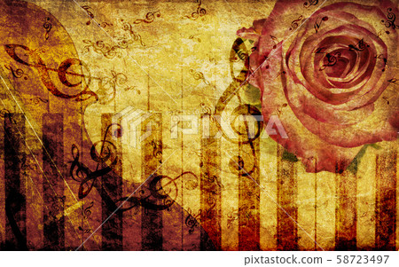 Vintage background with rose and notes - Stock Illustration [58723497 ...