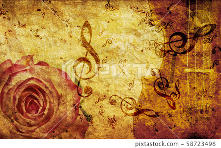Vintage background with rose and notes - Stock Illustration [58723498 ...