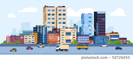 Urban landscape. Modern cartoon cityscape with... - Stock Illustration ...