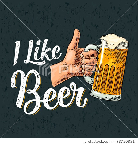 Male hand holding beer glass and showing symbol - Stock Illustration ...