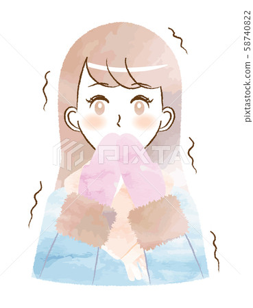 Shivering chills freezing young woman... - Stock Illustration [58740822 ...