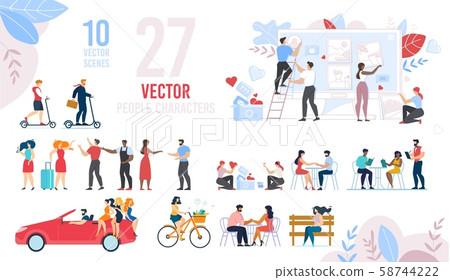 Resting, Walking, Dating, Working People Flat Set - Stock Illustration ...