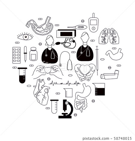 Medical design icons in black outline style on... - Stock Illustration ...