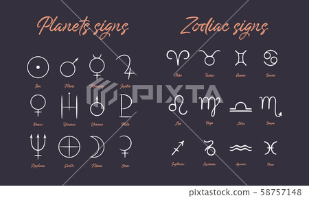 Alchemical signs of the planets. Set of zoliak... - Stock Illustration ...
