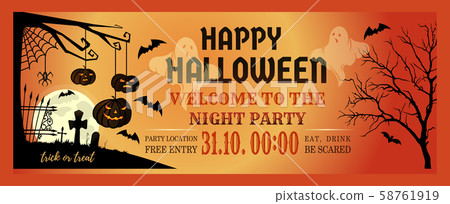 Halloween card with Halloween pumpkins and ghosts - Stock Illustration ...