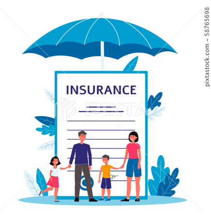 Family insurance - cartoon people standing near... - Stock Illustration ...