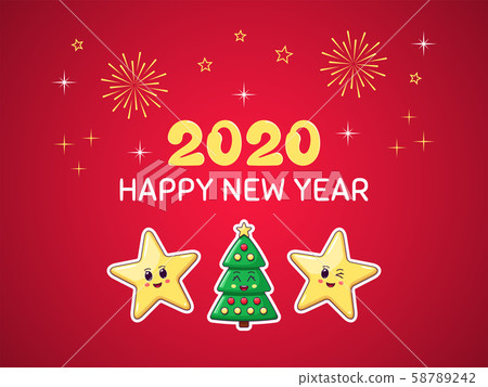 Happy New 2020 Year, Cartoon scene of Festive - Stock Illustration ...