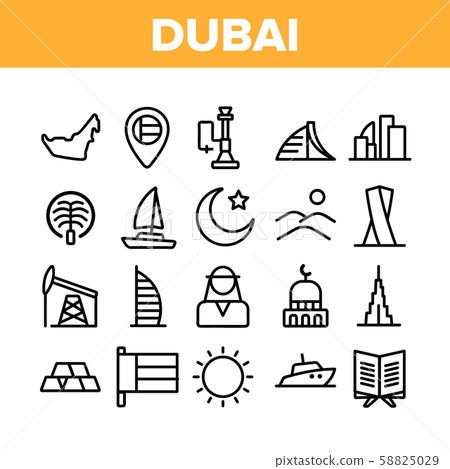 Dubai Collection Traditional Icons Set Vector - Stock Illustration ...